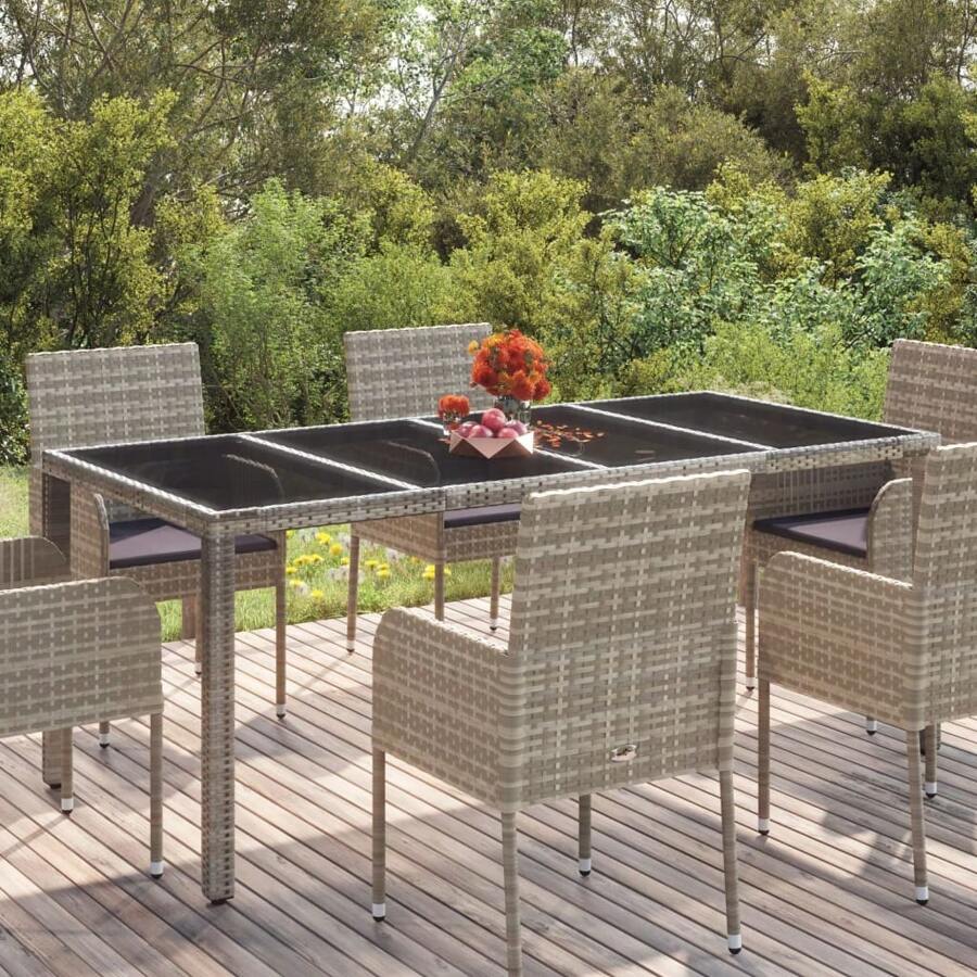 Gray Patio Table With Glass Top 74.8x35.4 Outdoor Poly Rattan Furniture ...