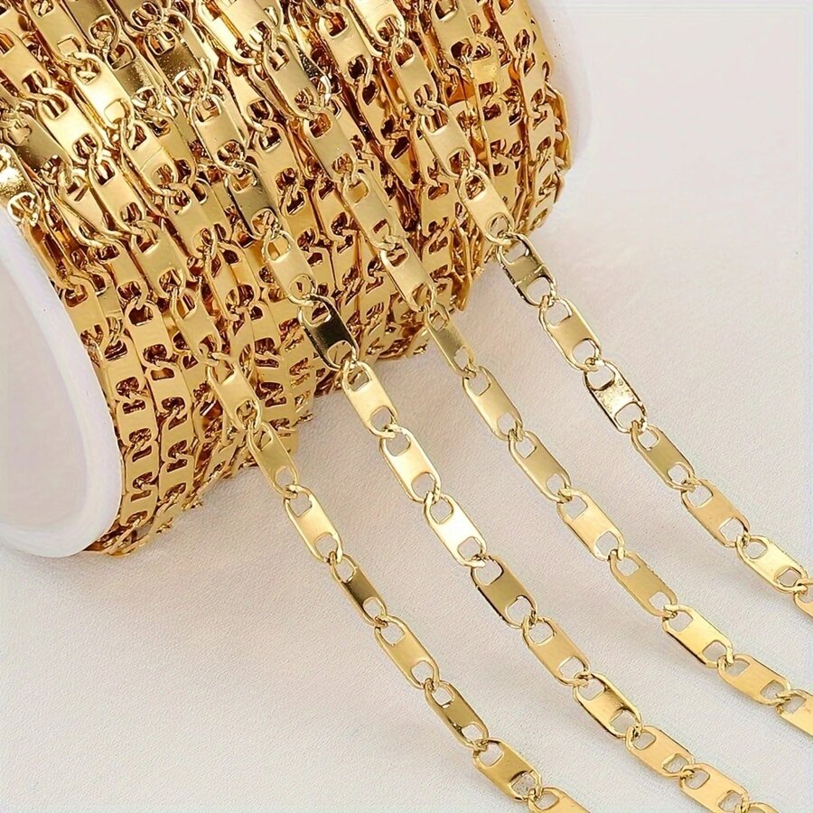 1m Stainless Steel Flat Golden Chains, Suitable For DIY Bracelet ...