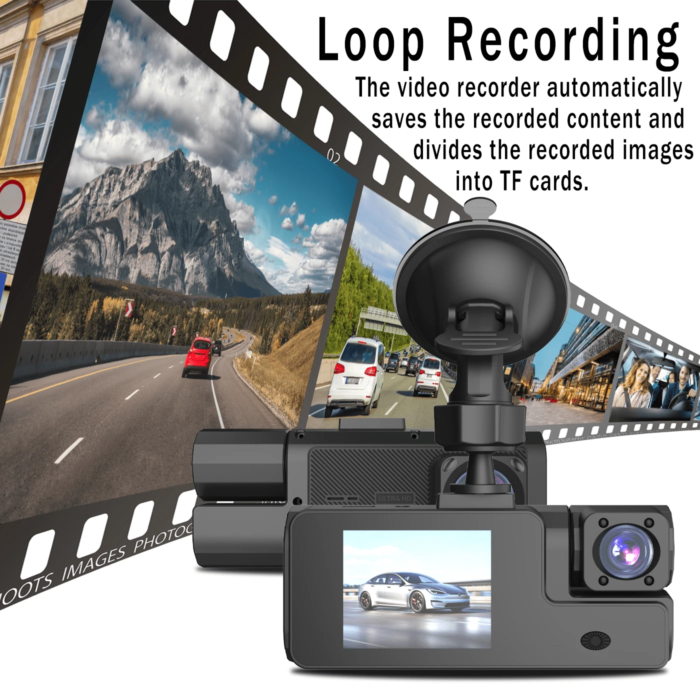 1080P HD 3-Lens Car DVR Dash Camera With Night Vision, Loop Recording ...