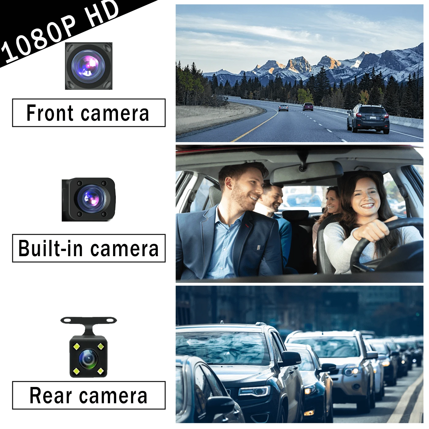 1080P HD 3-Lens Car DVR Dash Camera With Night Vision, Loop Recording ...