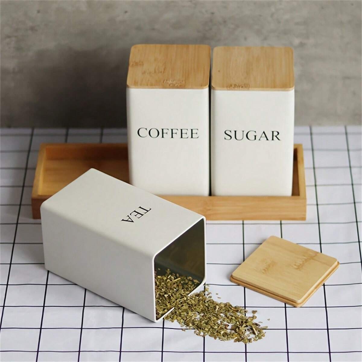 Juego de 3 recipientes para té, café y azúcar con tapas de bambú, para ...