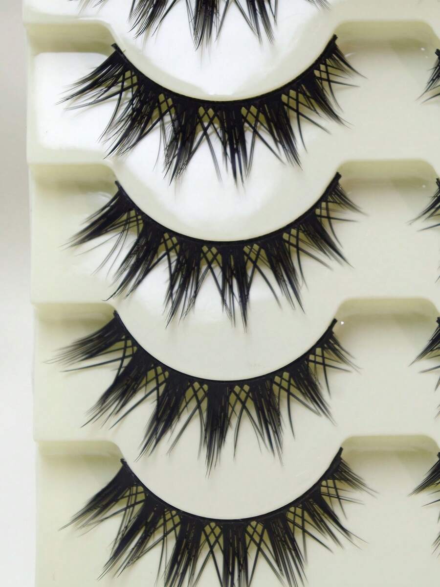 5 Pairs Natural Long Curly Thick Cat Eye False Eyelashes With Cute ...
