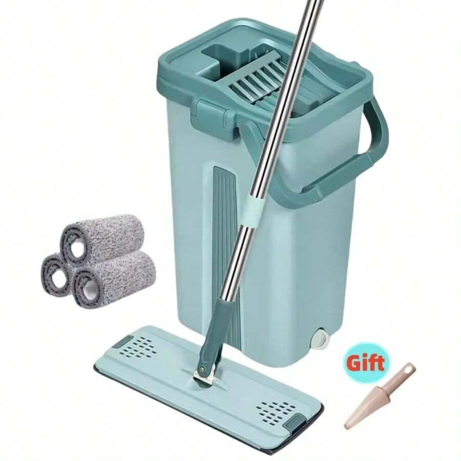 Flat Squeeze Mop Com Balde, Wringing Floor Cleaning, Microfiber Pads ...