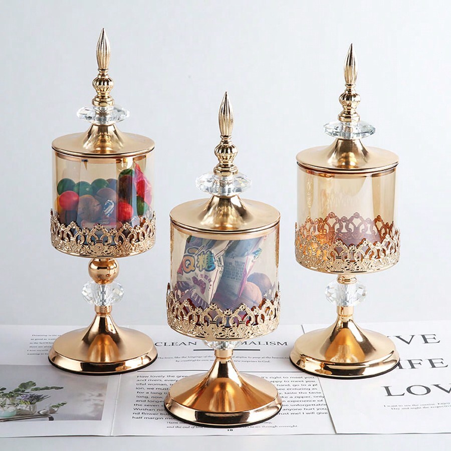 Luxury Crystal Glass Jar With Lid, Floral Edge Candy Jar, Living Room ...