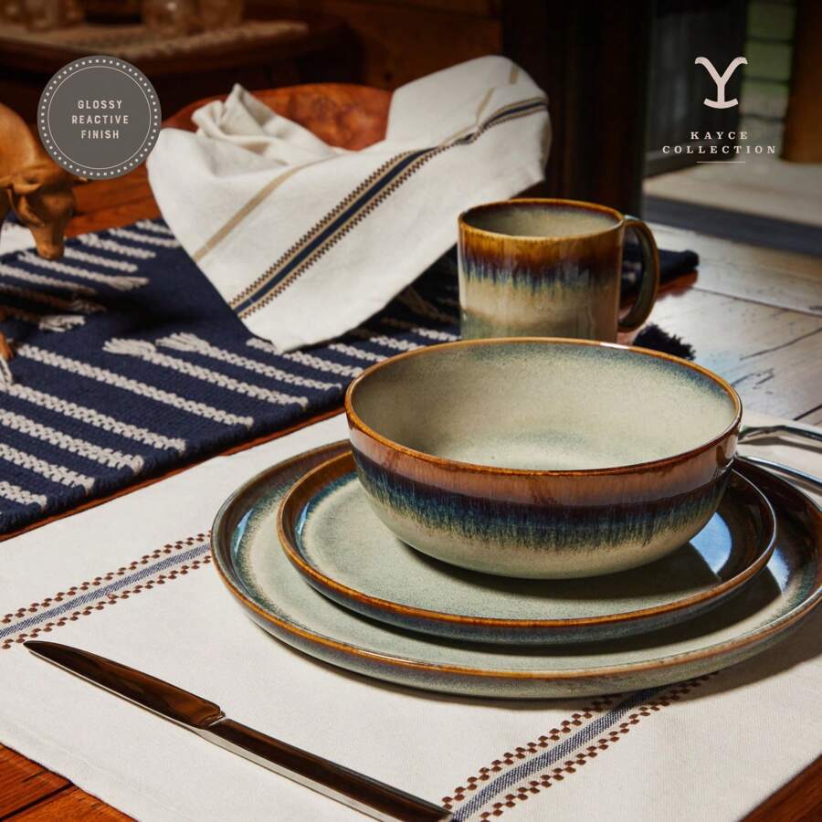 Yellowstone 12-Piece Ceramic Dinnerware Set, Kayce Collection | SHEIN ...