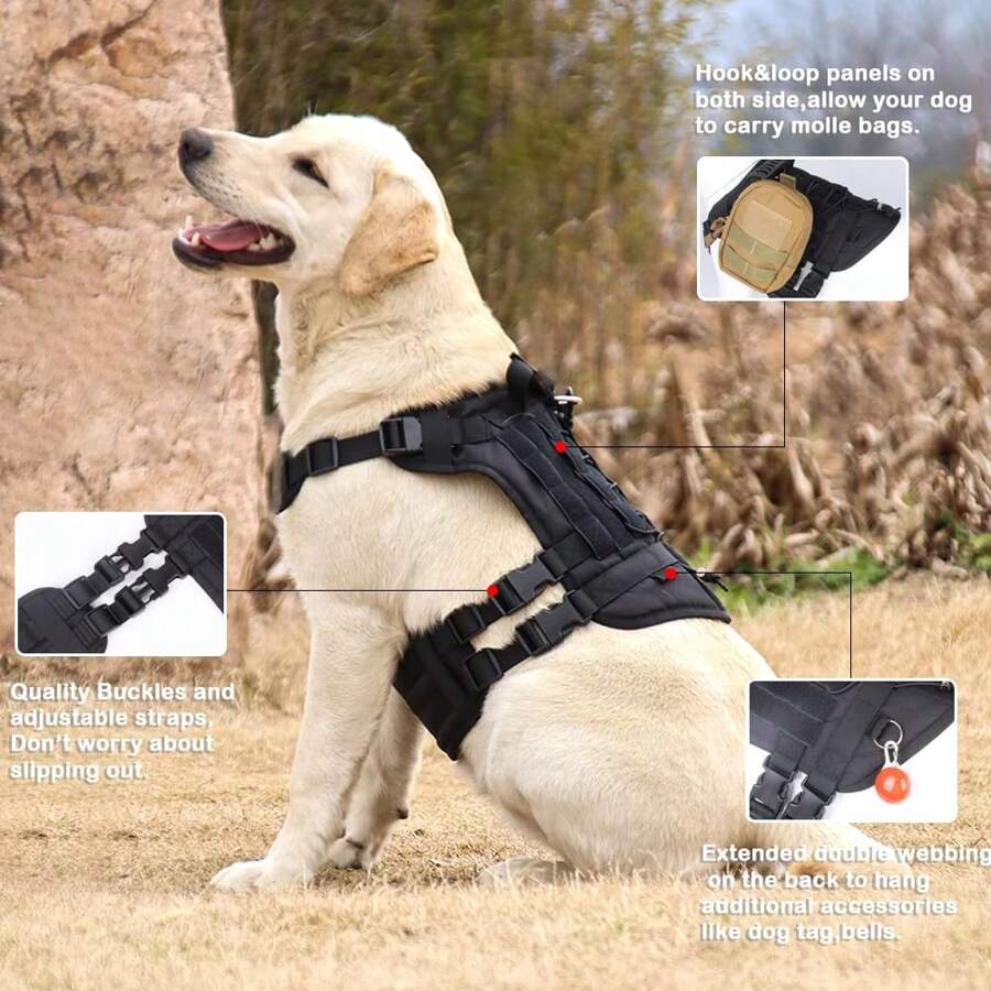 Tactical Dog Harness Military K9 Heavy Duty Adjustable Molle Handler ...