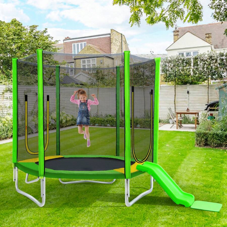 MERAX 7FT Trampoline For Kids With Safety Enclosure Net, Slide And ...