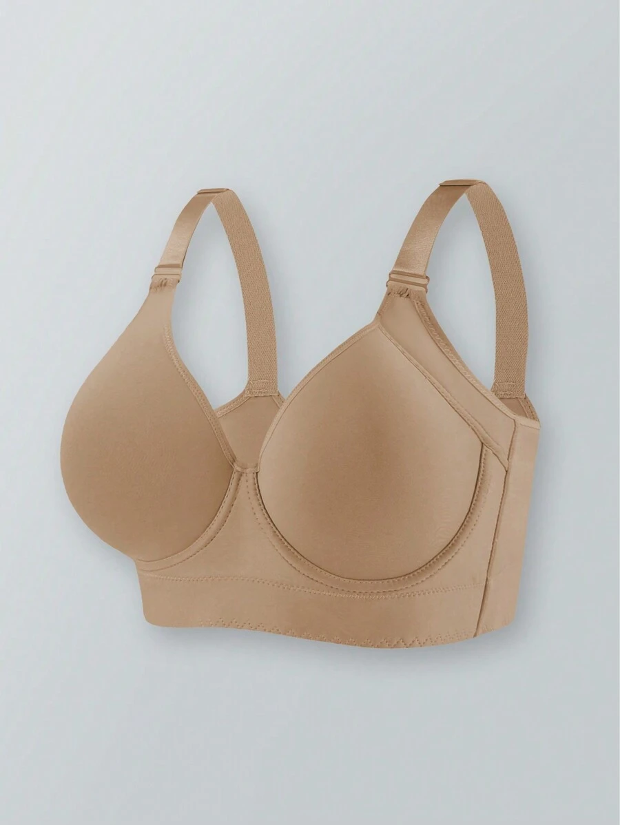Women's Khaki Comfort Seamless Deep V Push-Up Adjustable Bra Sports ...