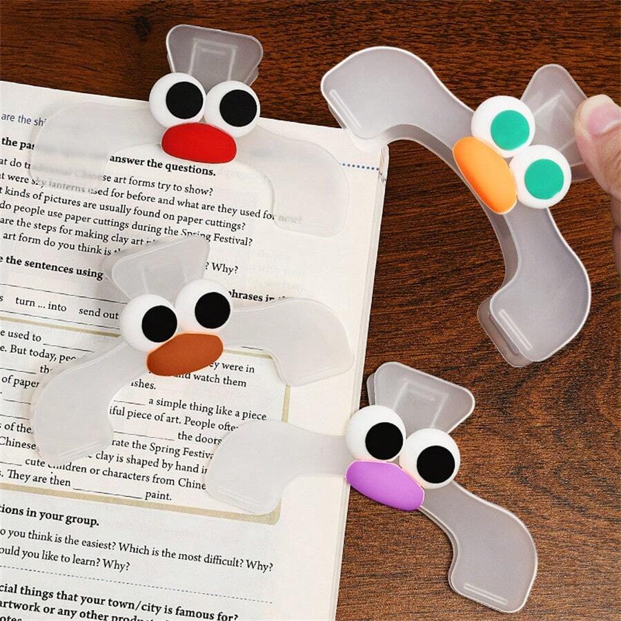 1pc Cartoon Big Eyes Transparent Clip-On Bookmarks, Suitable For ...