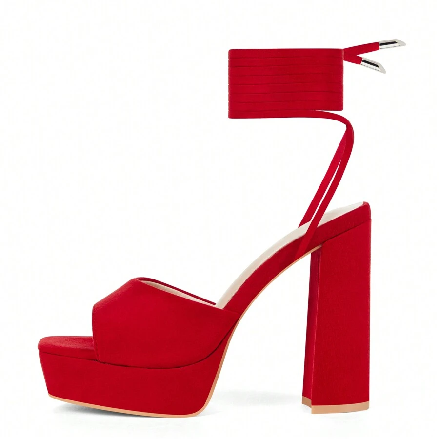 Women Strappy Heeled Sandals,4.7-Inch Lace Up Chunky Platform High ...