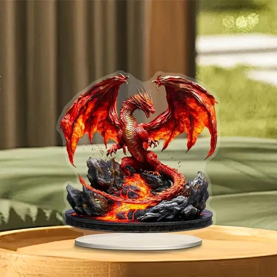 Acrylic Red Dragon Figurine - Decorative Mythical Creature Statue For ...
