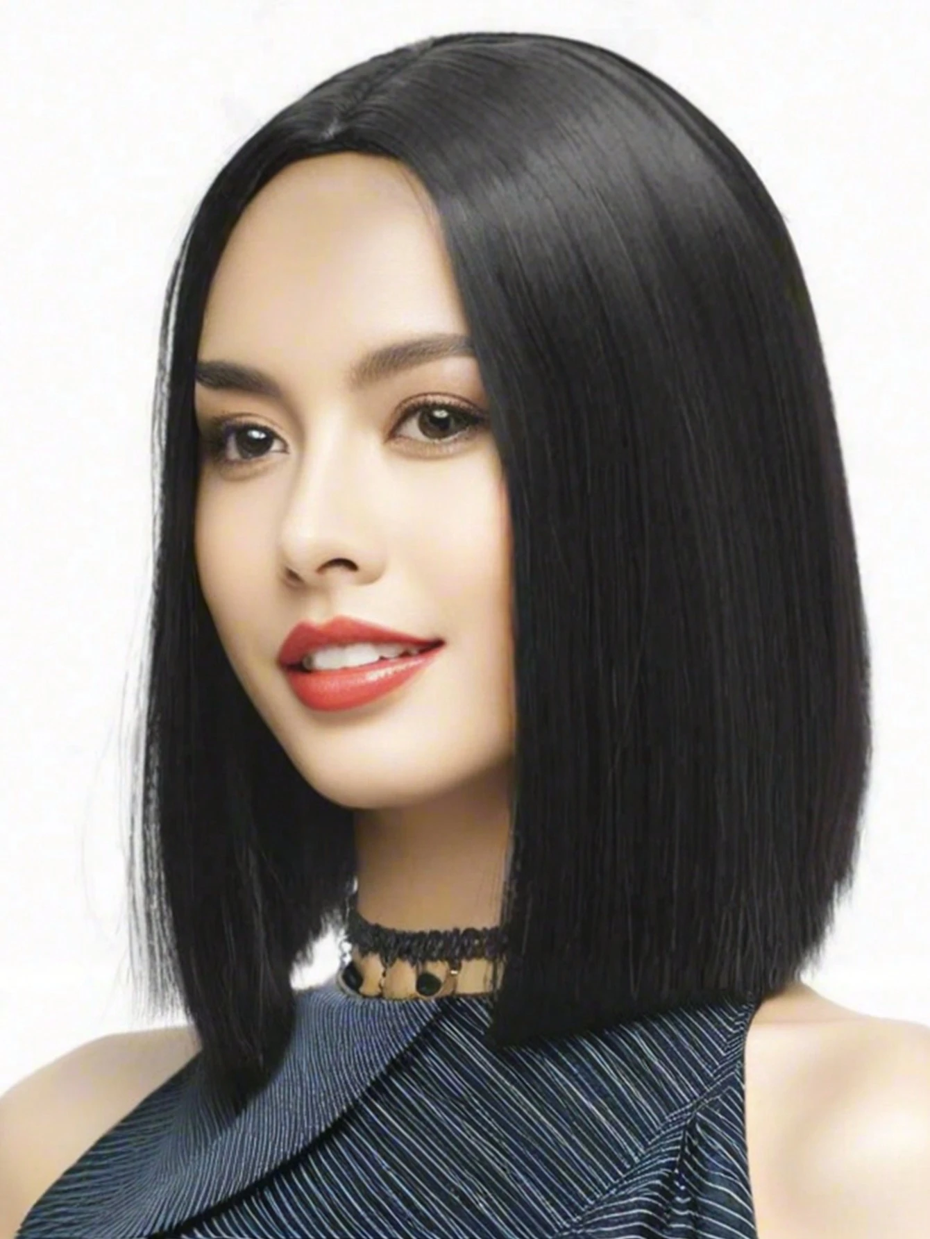 12 Inch Fashion Middle-Parting Short Straight Shoulder-Length Wigs With ...