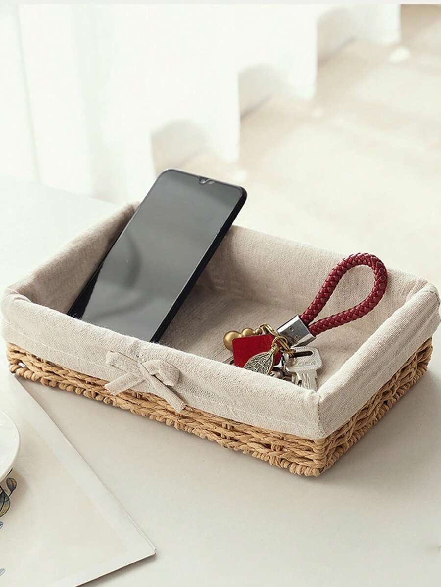1Pc Color Random Desktop File Storage Basket Placeholder Rattan Basket ...
