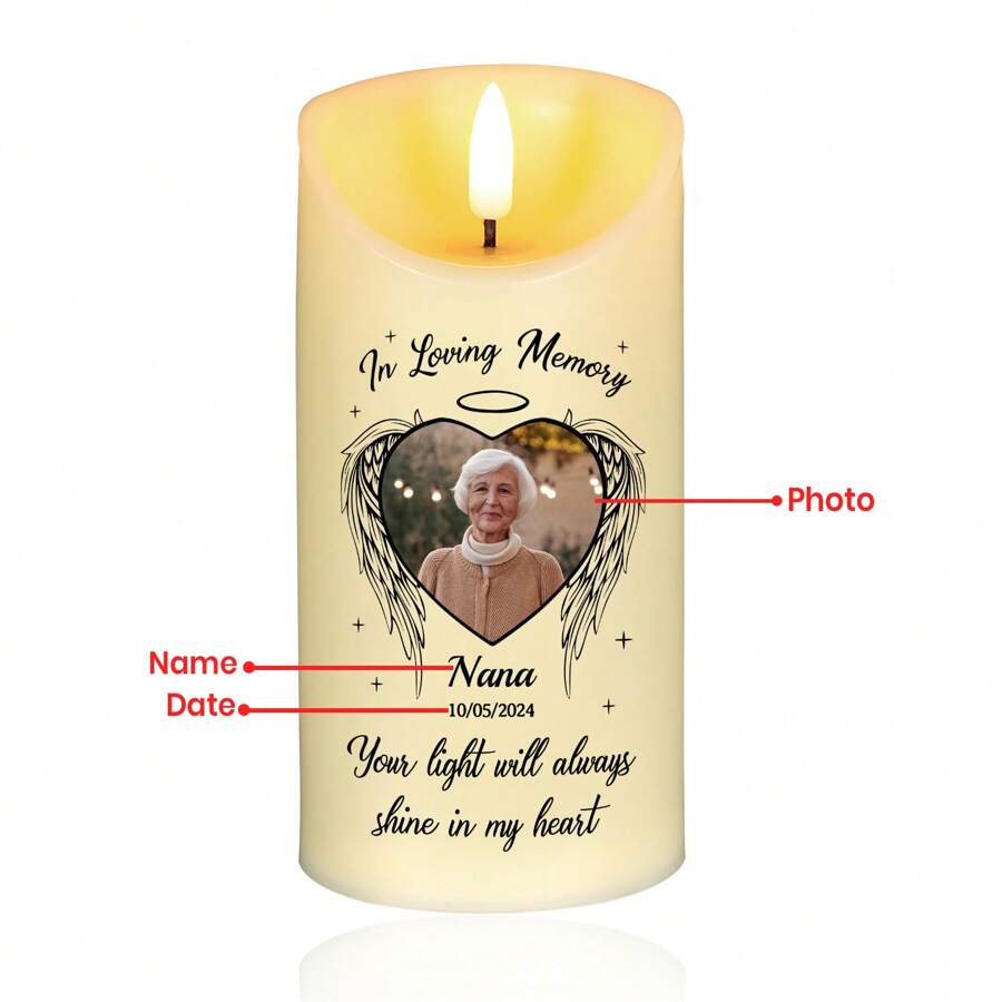 1pc Personalized Commemorative LED Candles, Customized Photos And Names ...