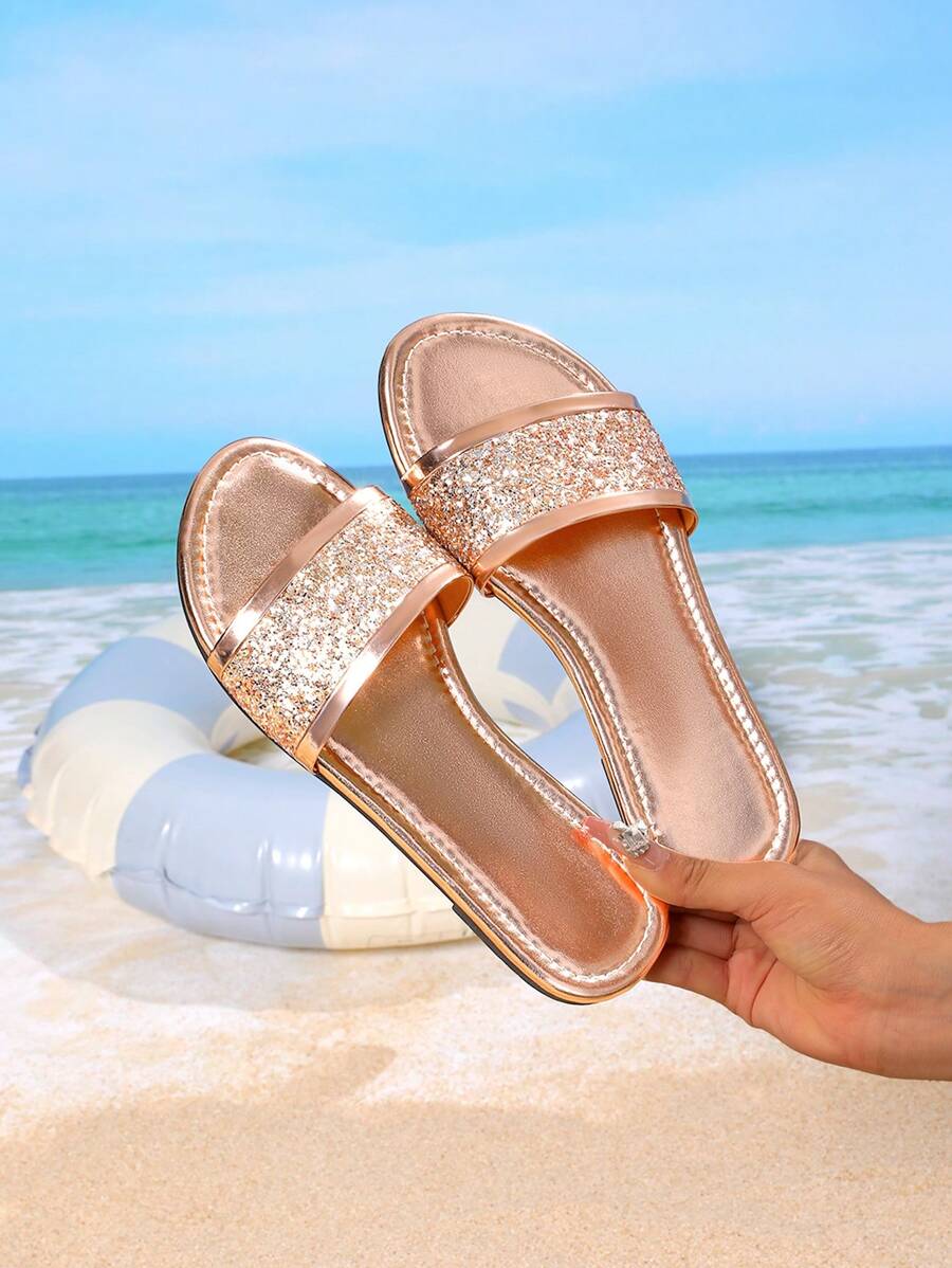 French Sequin Fairy Shoes Flip-Flops Flat With Flip-Flops Out Gold 2024 ...