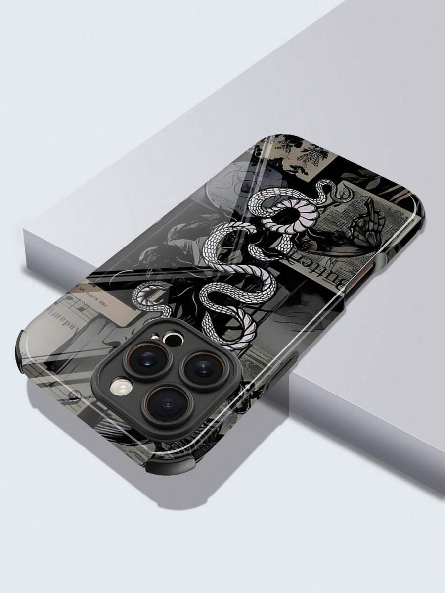 1pc New Trendy Snake Pattern White/Black Splicing Design Shock-Proof ...
