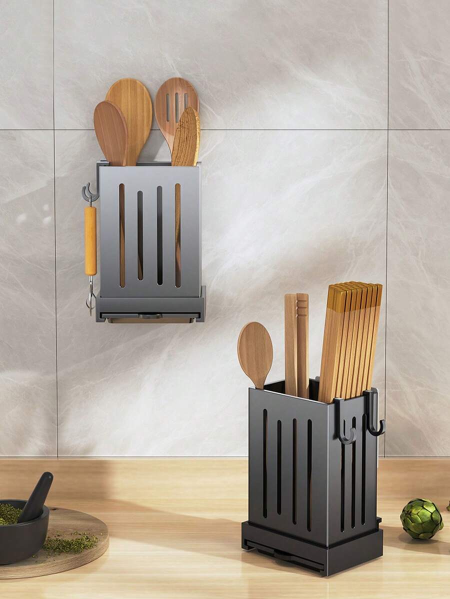 All-In-One Kitchen Utensil Holder, Wall-Mounted Chopsticks Caddy ...