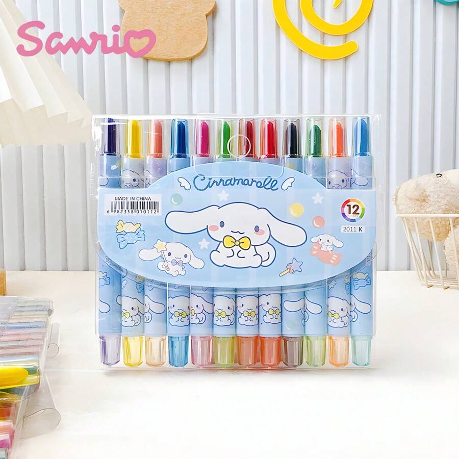 Sanrio [Bestselling] Sanrio Kuromi 12-Color Wax Crayons, Cute Kuromi Gift Drawing Pens Rotary ...