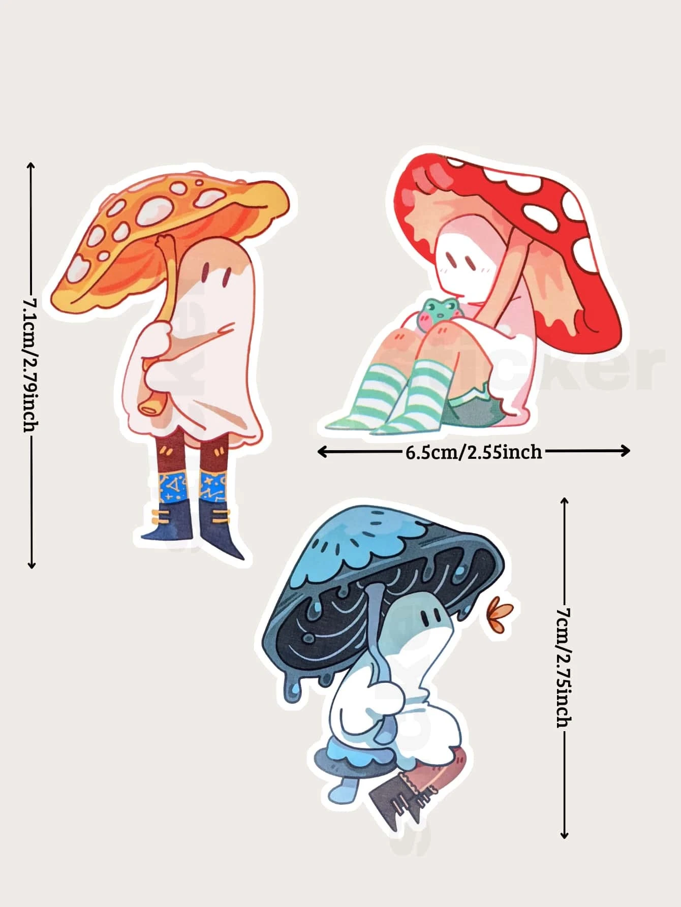 3pcs Cute Mushroom Ghost Stickers, Vinyl Decals For Water Bottles ...