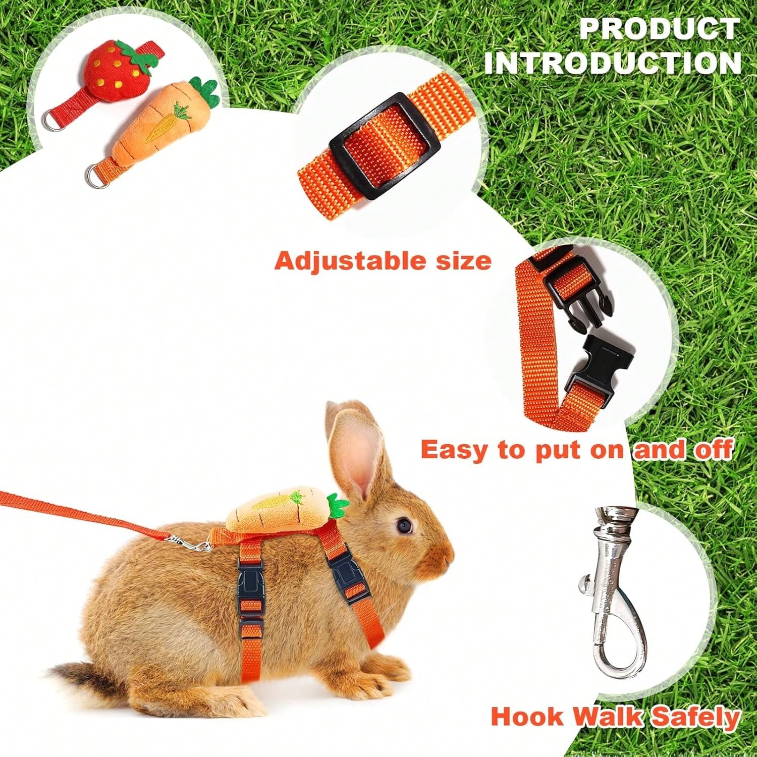 1pc H-Shaped Pet Leash Strap Set, Multi-Color Adjustable Rabbit Leash ...