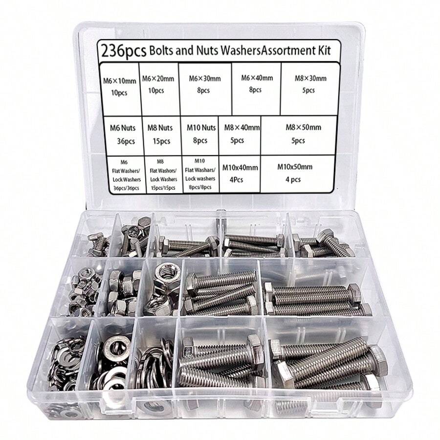 236pcs 304 Stainless Steel M6 M8 M10 Heavy Duty Bolt And Nut Assorted ...