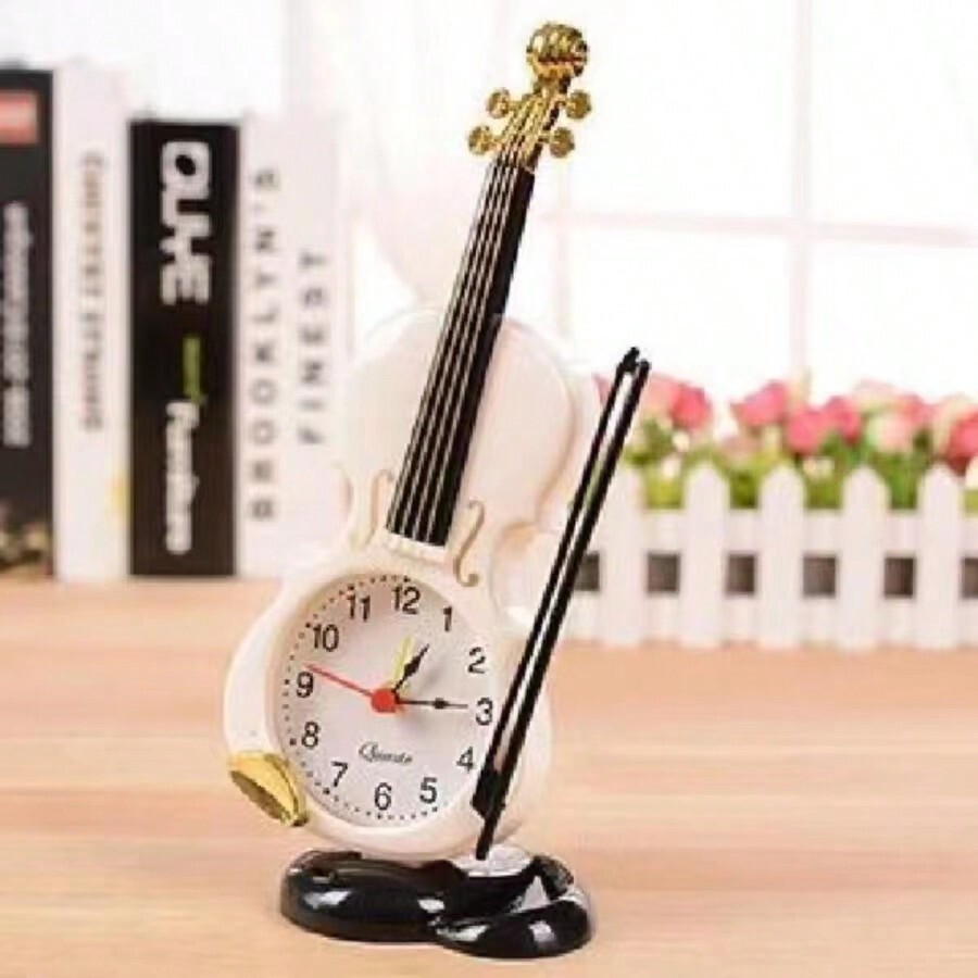 Violin Shaped Music Alarm Clock, Cartoon Plastic Desk Clock With Swiss ...
