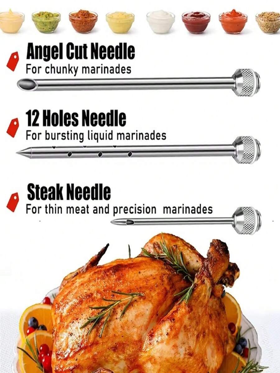 Meat Syringe With 3 Stainless Steel Needles, Kitchen Utensils For Meat ...