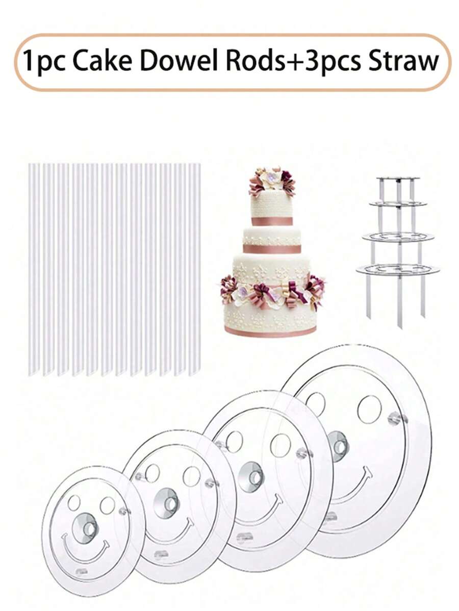 Cake Stick Support Rod With Cake Board Drum, White Plastic Cake Divider ...