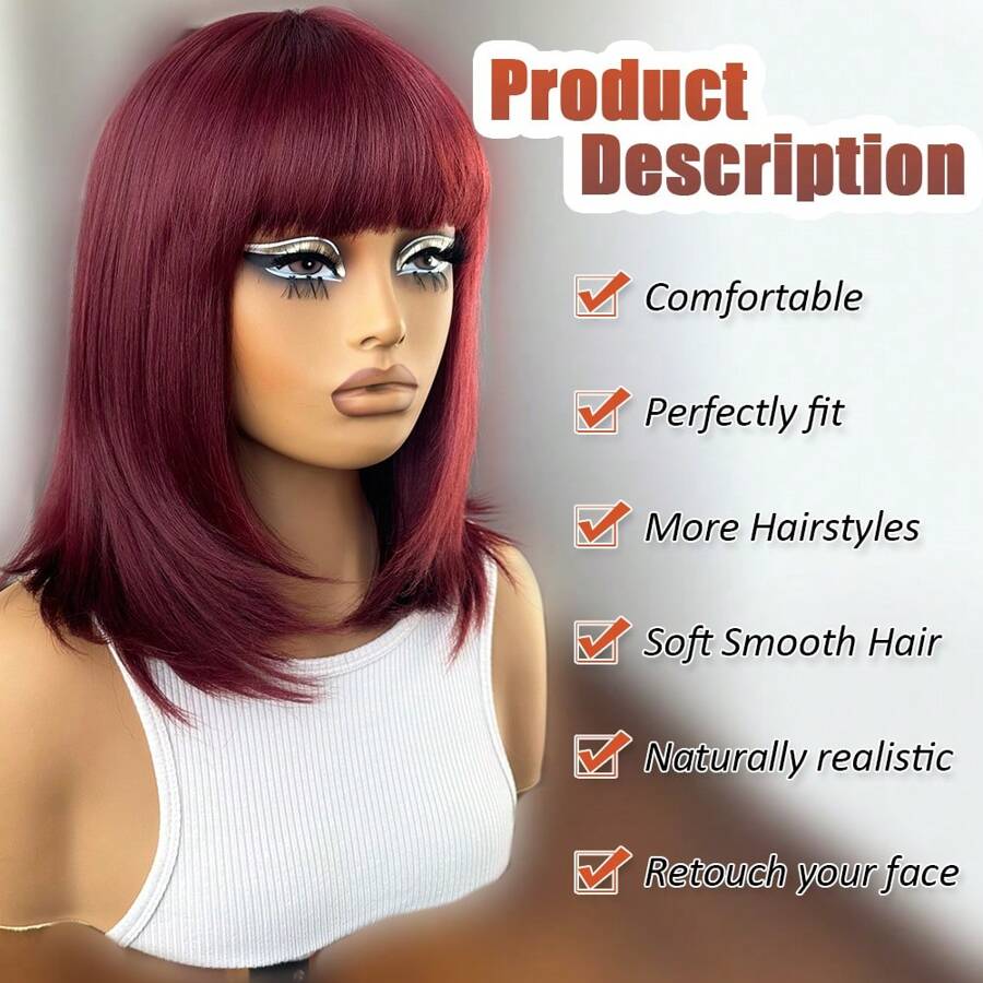 Bob Wig With Bangs 18 Inch Straight Synthetic Cosplay Party Wig For ...