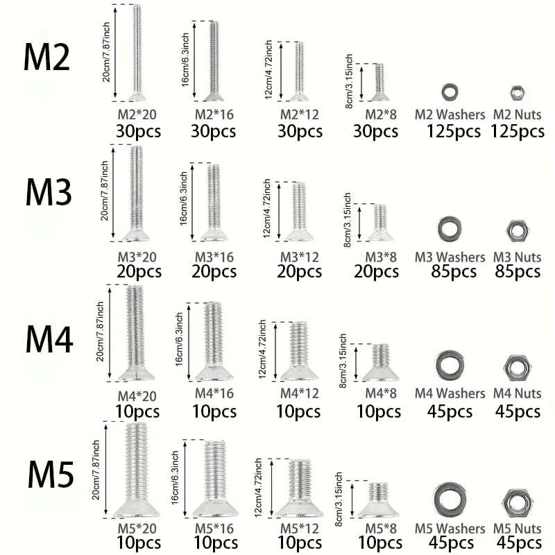880pcs 304 Stainless Steel Flat Head Hex Bolts & Nuts Assortment Set ...
