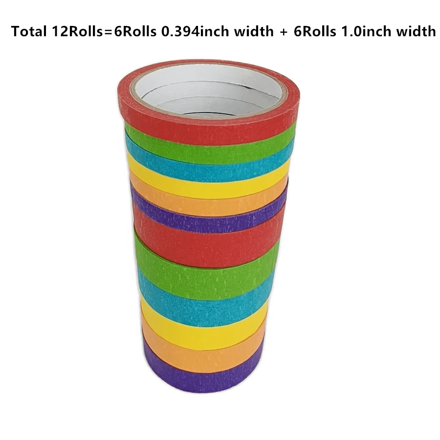 12 Rolls(6Rolls 0.394inch Wide+6Rolls 1.0inch Wide) Colorful Masking ...