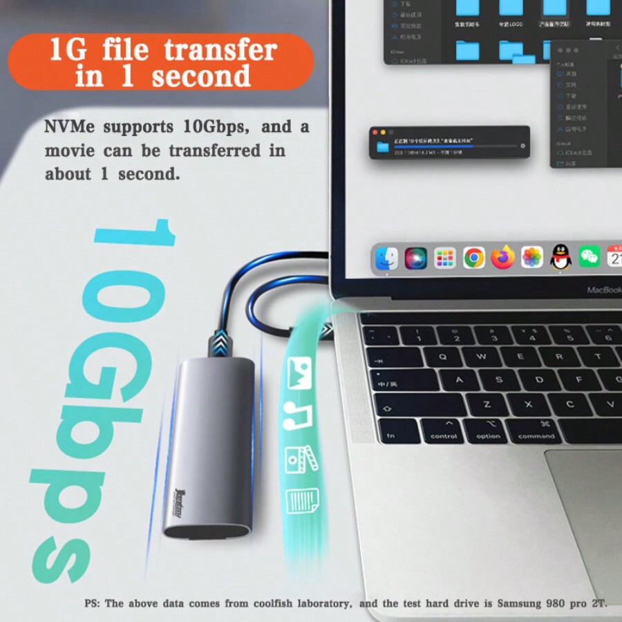 coolfish CoolFish SSD Case NVMe Protocol 10Gbps NVME To USB Type C 3.2 ...