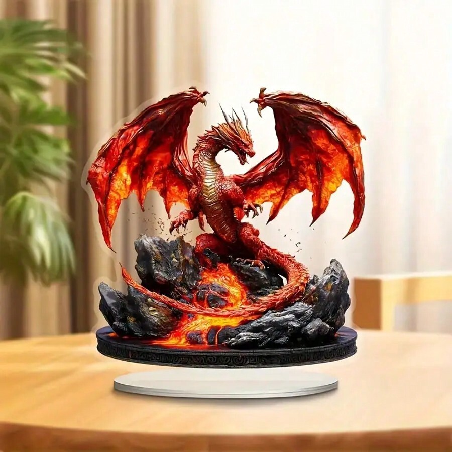 Acrylic Red Dragon Figurine - Decorative Mythical Creature Statue For ...