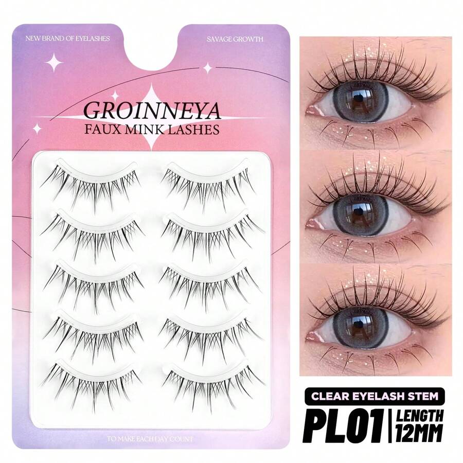 GROINNEYA 5 Pairs Manga Lashes Full Strip False Eyelashes Devil Comic ...