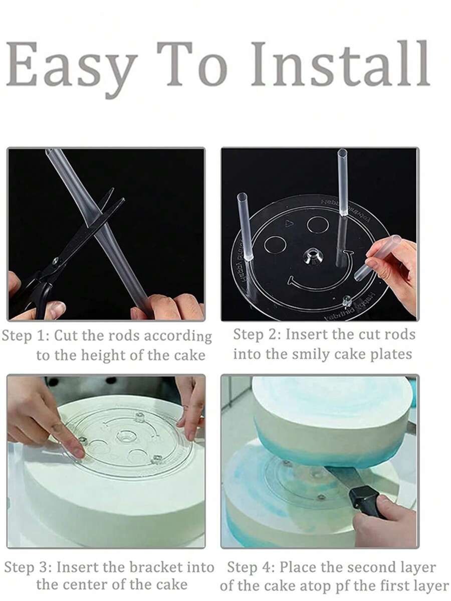 Cake Stick Support Rod With Cake Board Drum, White Plastic Cake Divider ...