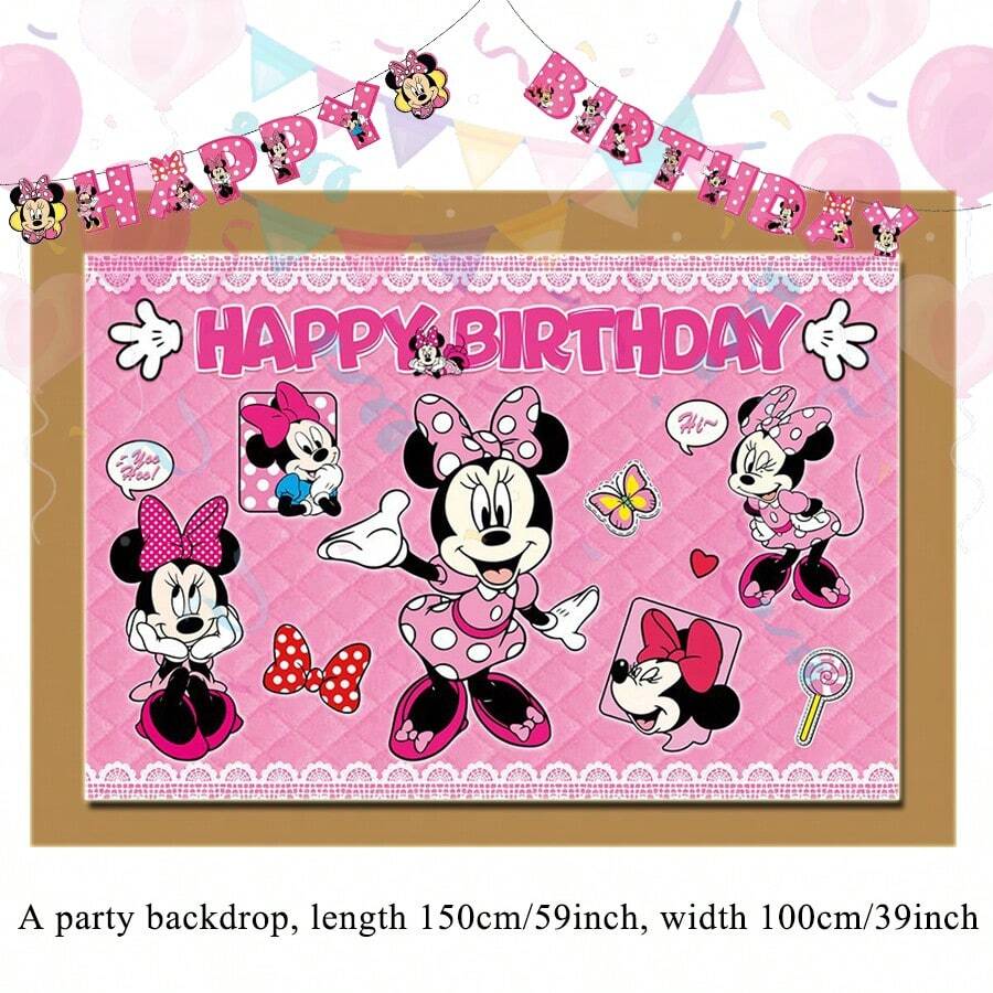 Disney Minnie Mouse Themed Birthday Party Backdrops And Flag ...