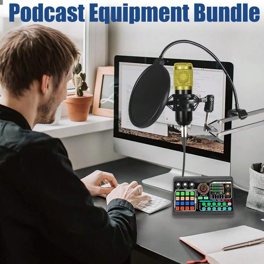Podcast Equipment Bundle, Soundcard Recording Studio Package With Voice ...