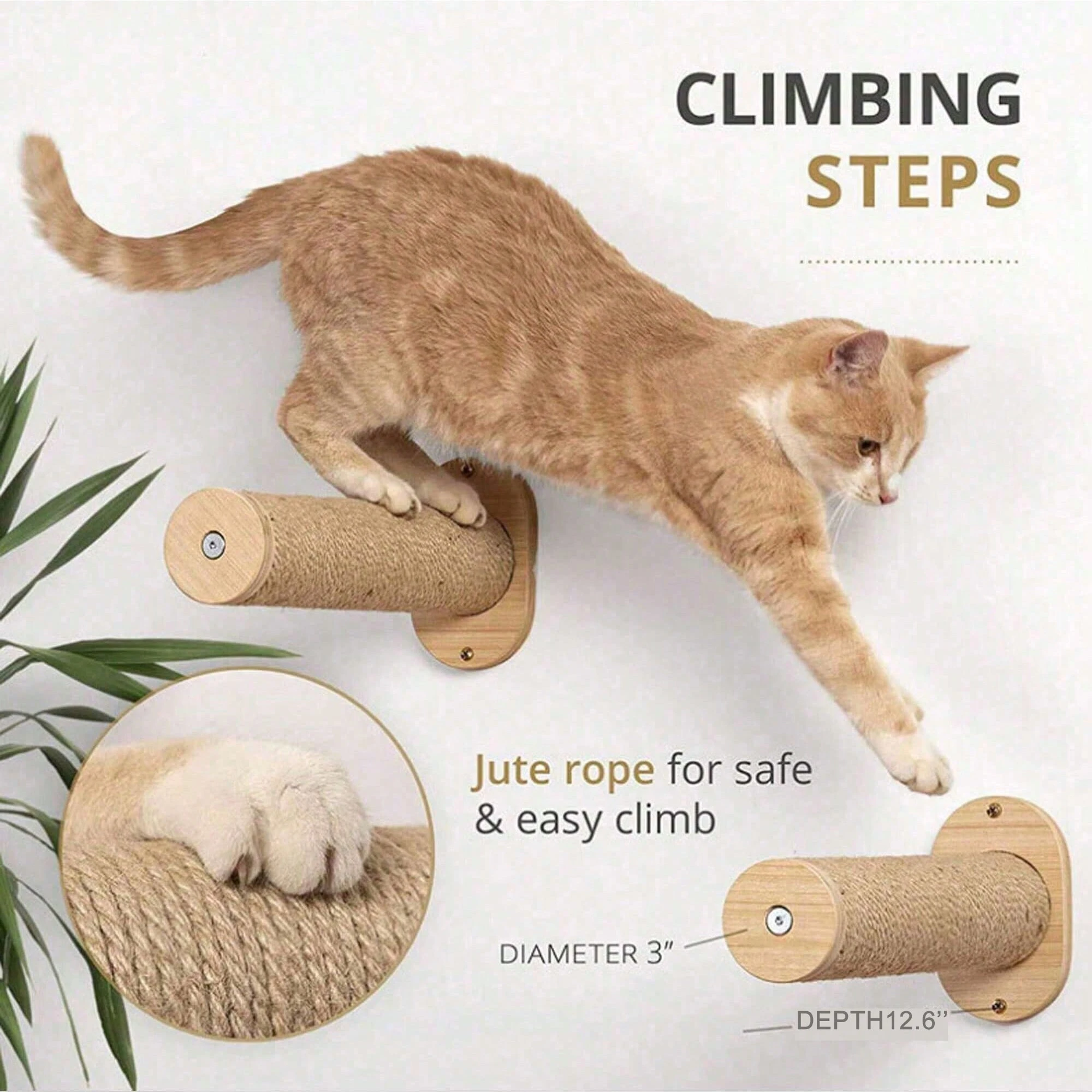 1pc Natural Wood Wall Mounted 2-Tier Cat Hammock, Sisal Rope Cat ...