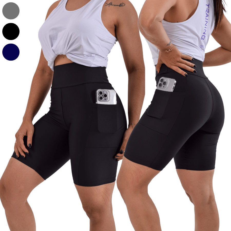 Bermuda Suplex Feminina com Bolso Lateral Cintura Alta Modelador ...