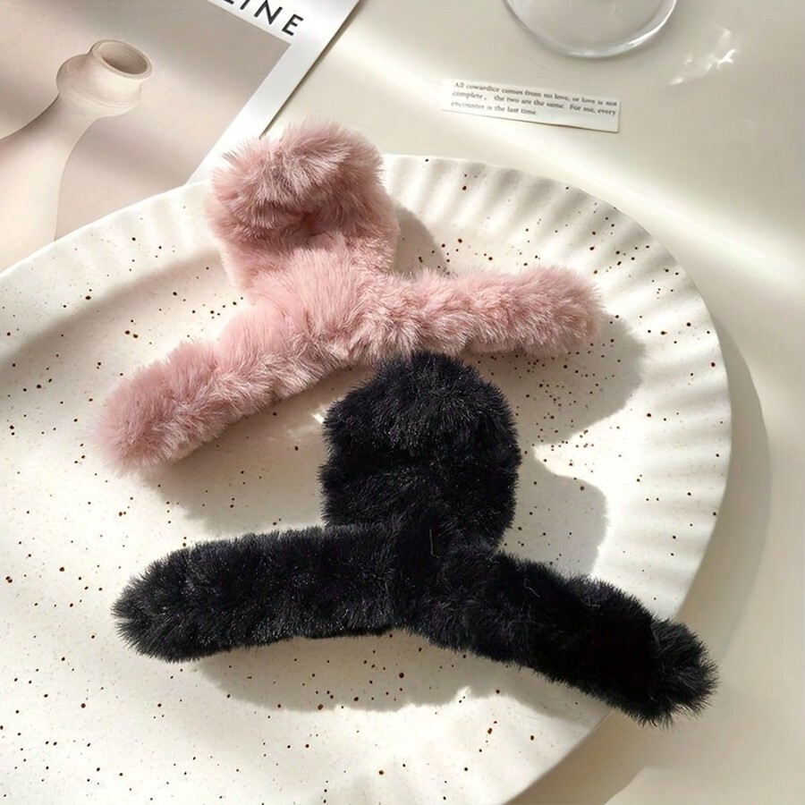3pcs/Set Women's Plush Hair Claws, Stylish All-Match Claw Clip Bun ...