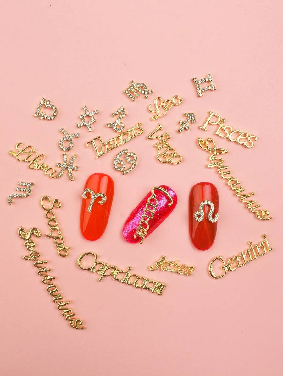 24pcs Zodiac Star Sign Nail Jewelry, Alloy Zodiac Symbol Nail Art ...