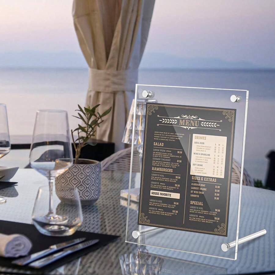 Acrylic Menu Sign Holder With Metal Stand Office Table Clear Display ...