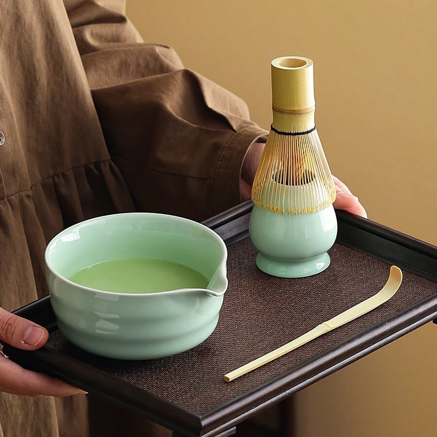 Set Of 4 Matcha Essentials Kit, Includes Ceramic Matcha Bowl (With Drip Edge), Matcha Whisk ...