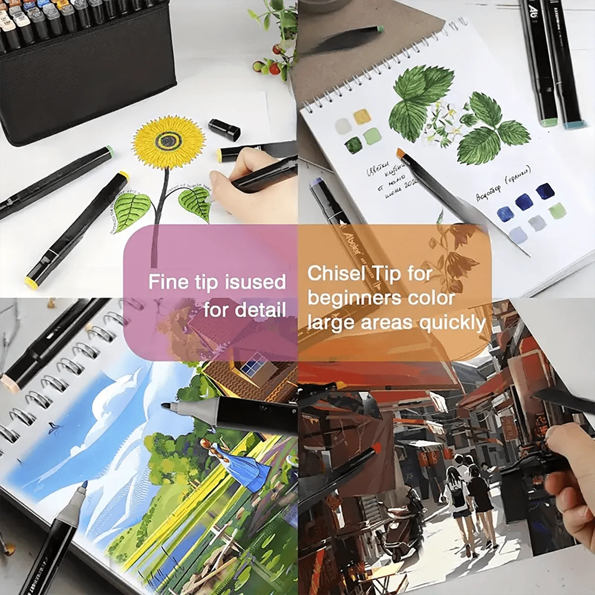 204/262pcs Double-Ended Art Marker Pen Set, Professional Drawing Sketch ...