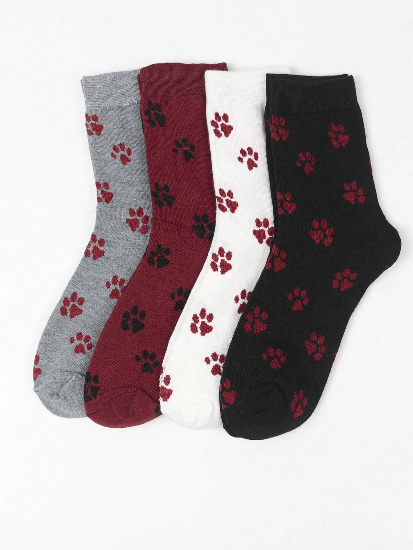 4 Pairs Women's Cute Puppy Paw Print Socks, Ins Rib Loose Top Sweet ...