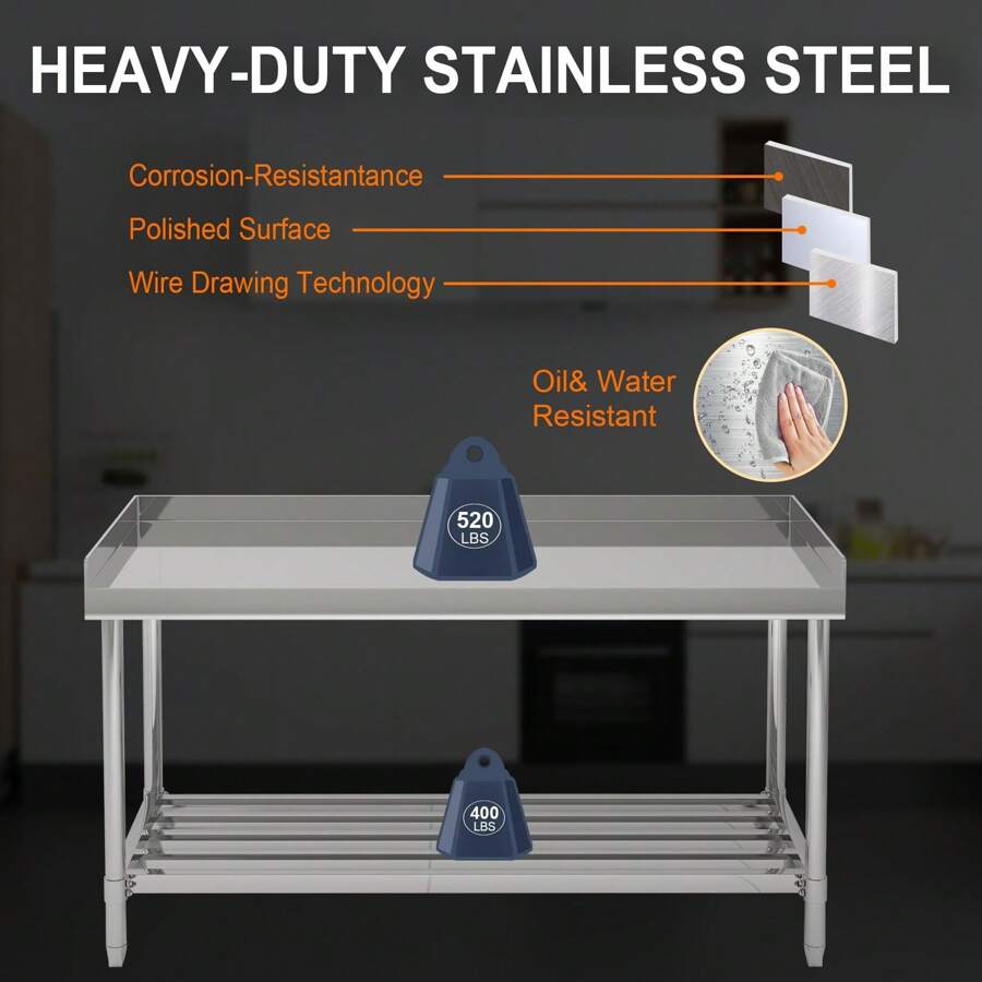 NANSTATA Stainless Steel Prep Table, 48 X 24 Inch Commercial Worktables ...