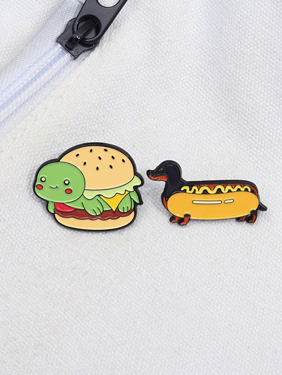 2pcs Animal Burger Hot Dog Enamel Pins Custom Cute Turtle Puppy ...