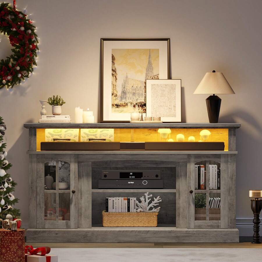 Dextrus Farmhouse LED TV Stand For TVs Up To 65'', Wood TV Media ...