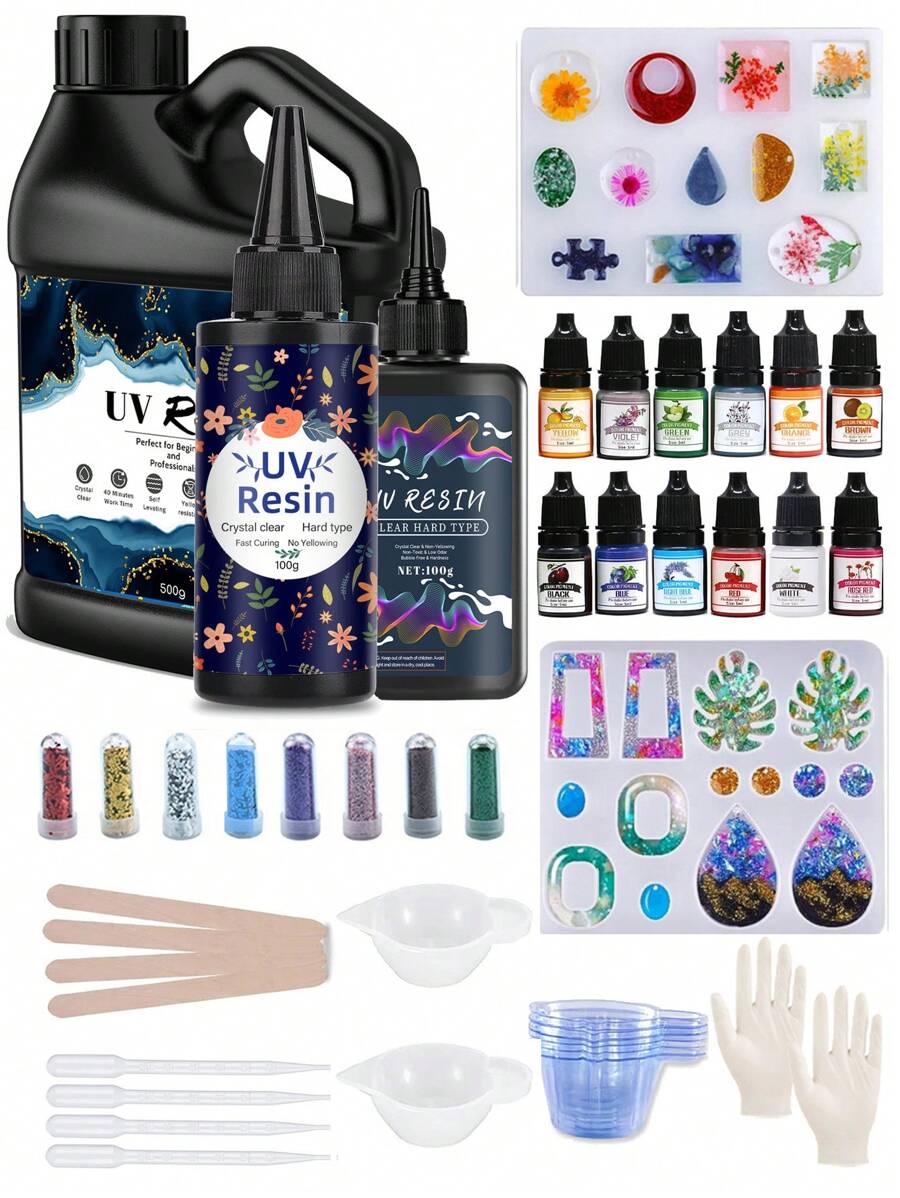 Resina UV Cristal Transparente Resina Epóxi Dura Cura UV, Fórmula Atualizada Resina UV, Kit de ...