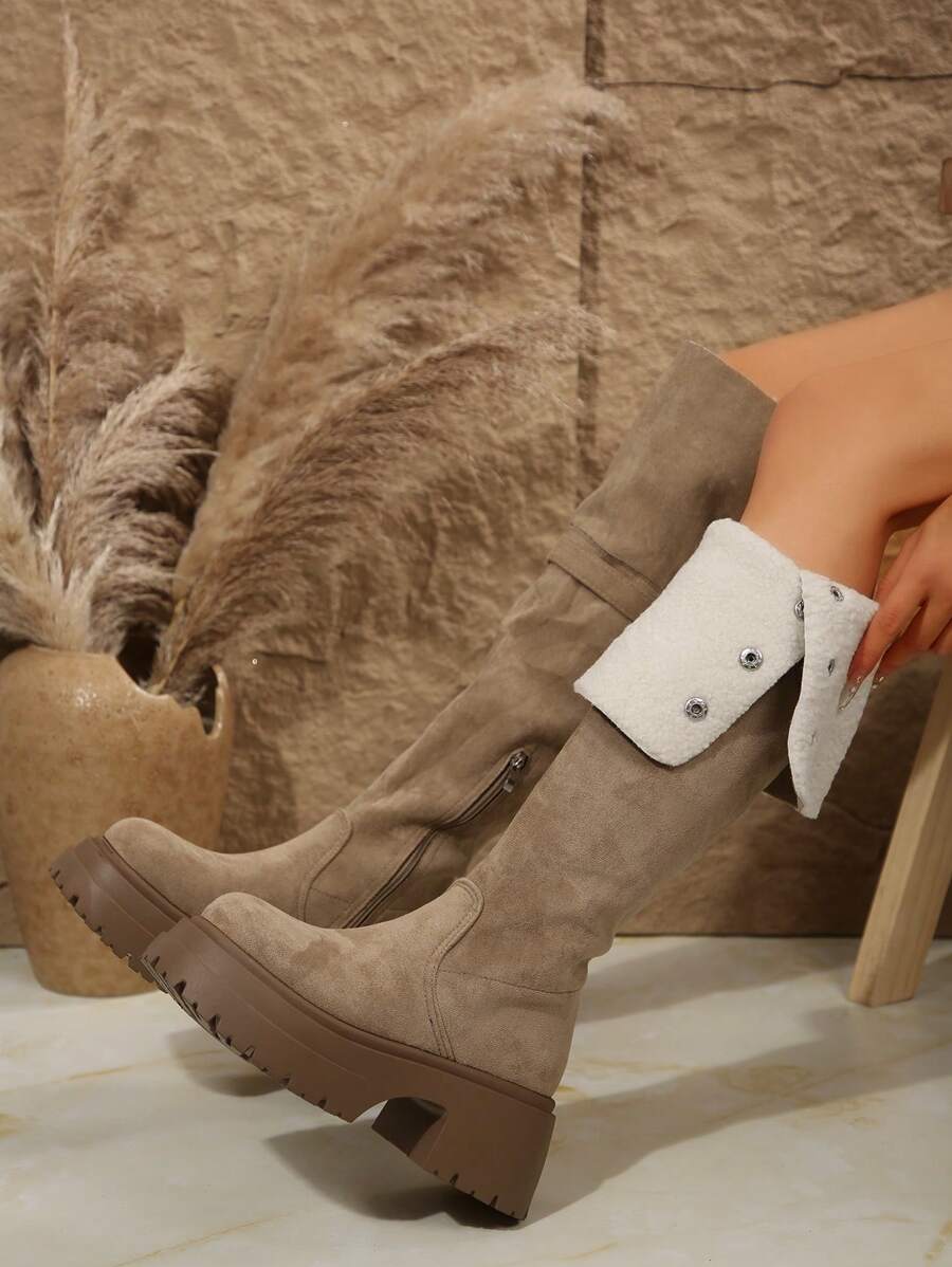 Women's Over-The-Knee Boots, Foldable Wide Calf Riding Boots With Thick ...